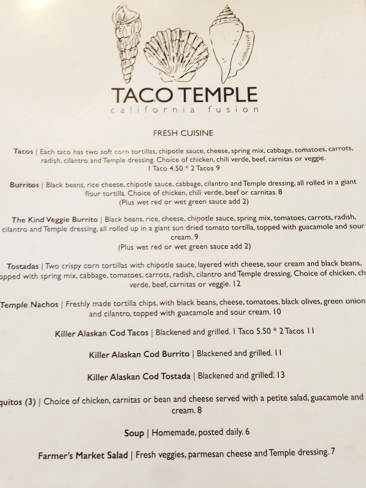 Taco Temple Morro Bay Menu